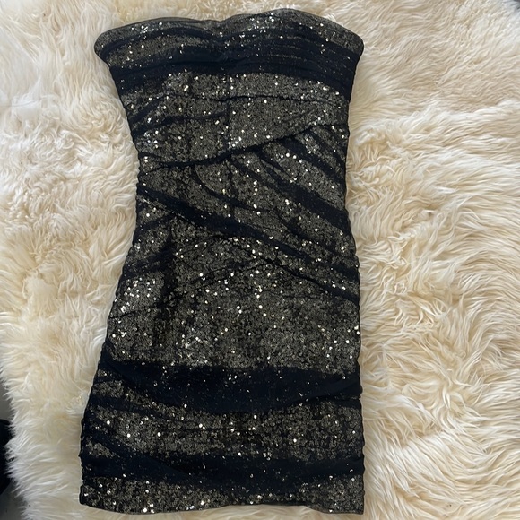bebe | Dresses | Beautiful Black And Gold Sequins Bebe Mini Dress ...